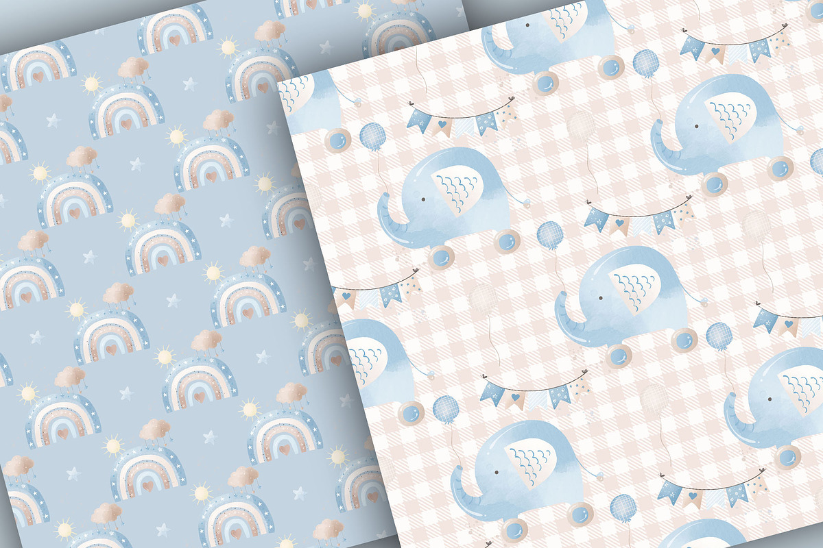 Baby boy nursery digital paper pack, a Pattern Graphic by designloverstudio