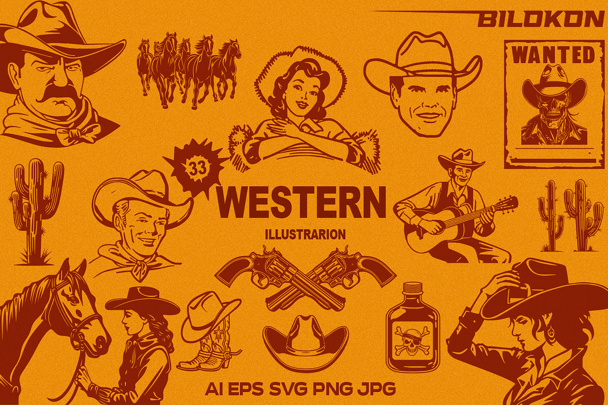 Western Retro Vector Pack, an Object Illustration by Bilokon | Creative ...