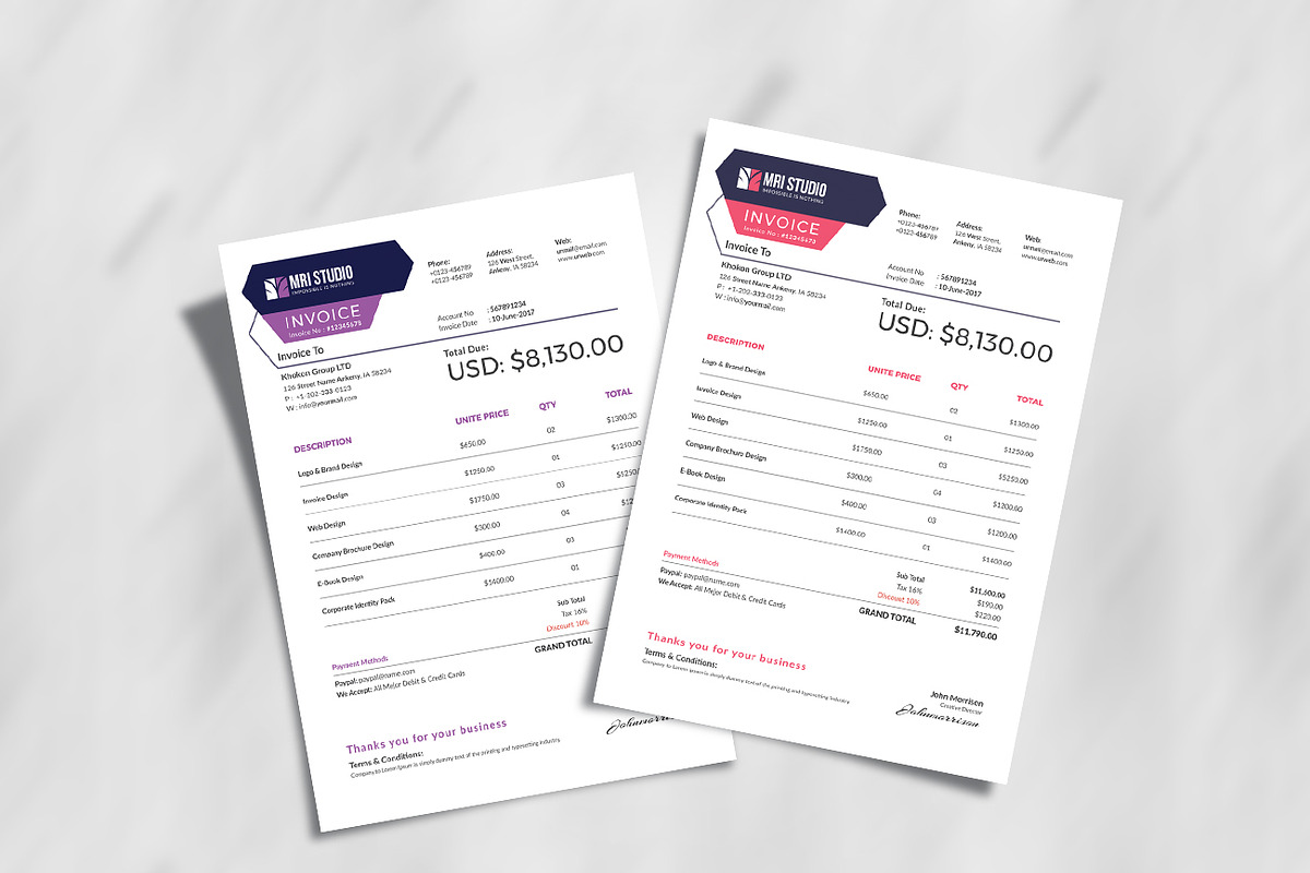 Creative Invoice Template, a Stationery Template by MRI STUDIO