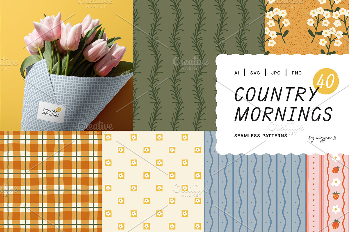 Country Mornings. Seamless Patterns