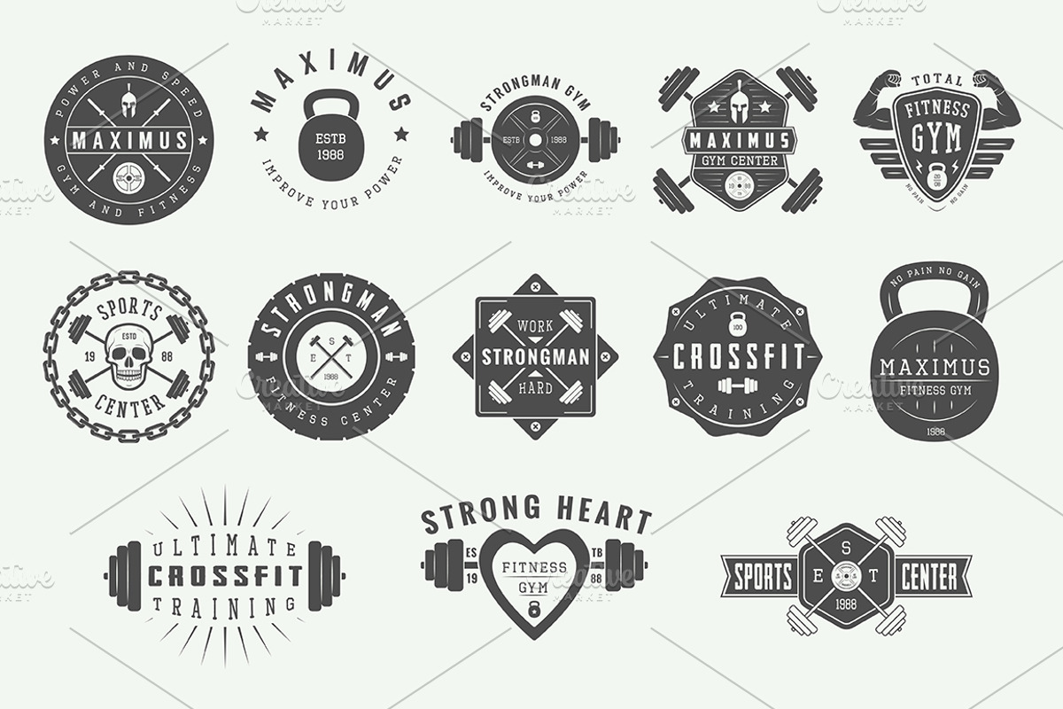 Set of vintage gym logos, a Branding & Logo Template by AkimD
