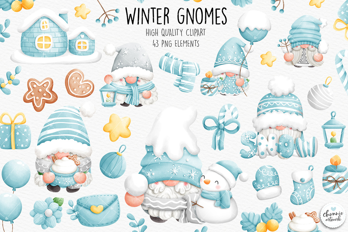 Winter gnome clipart, gnome clipart, a Seasonal Illustration by ...
