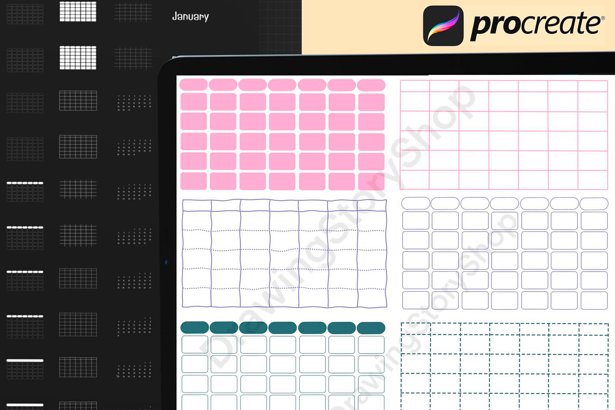 100 Procreate Blank Calendar Stamps, a Brush Add-On by DrawingStoryShop