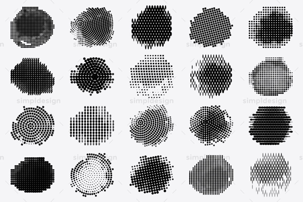 54 Halftone Round Photoshop Brushes, a Brush Add-On by SimplDesign