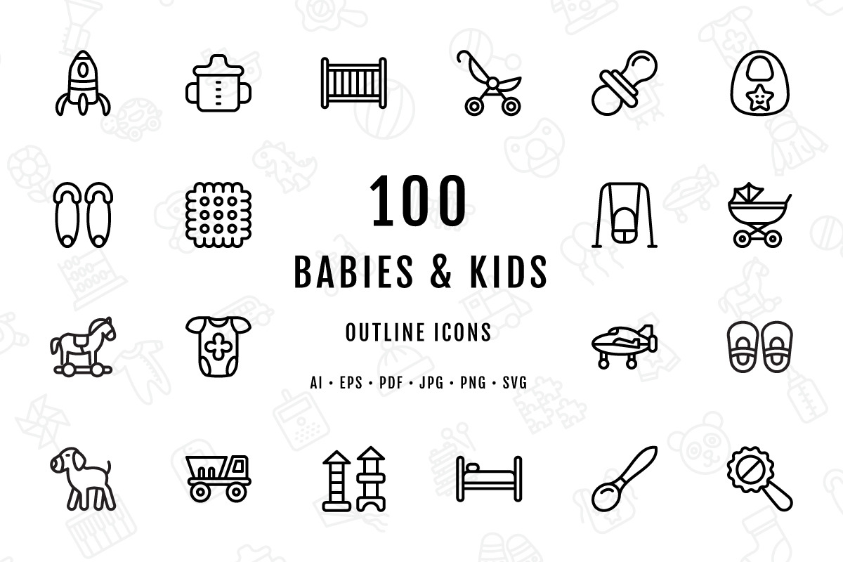 Babies and Kids Outline Icons, an Outline Icon by vectorstank