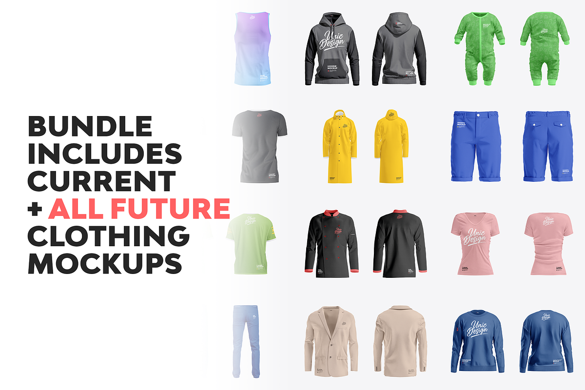 All Clothing Mockups Bundle, an Apparel Mockup by UnicDesign