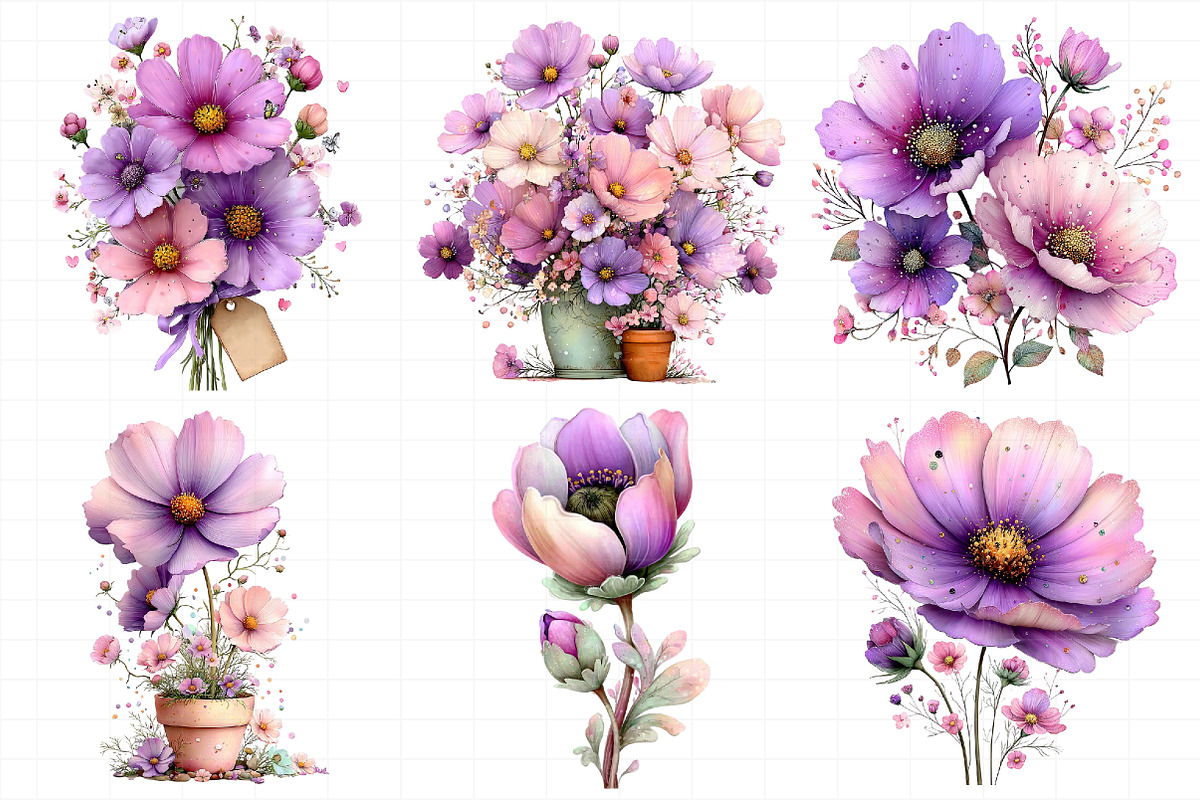 Spring Cosmos Flower Clipart, an Illustration by Daily.Designs
