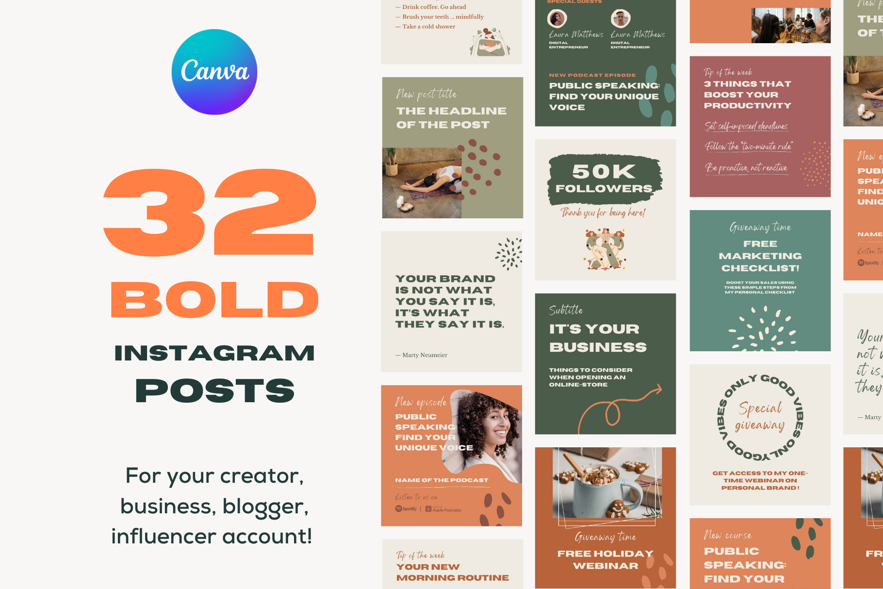 32 Bold Instagram posts CANVA, a Social Media Template by Elapki.Design