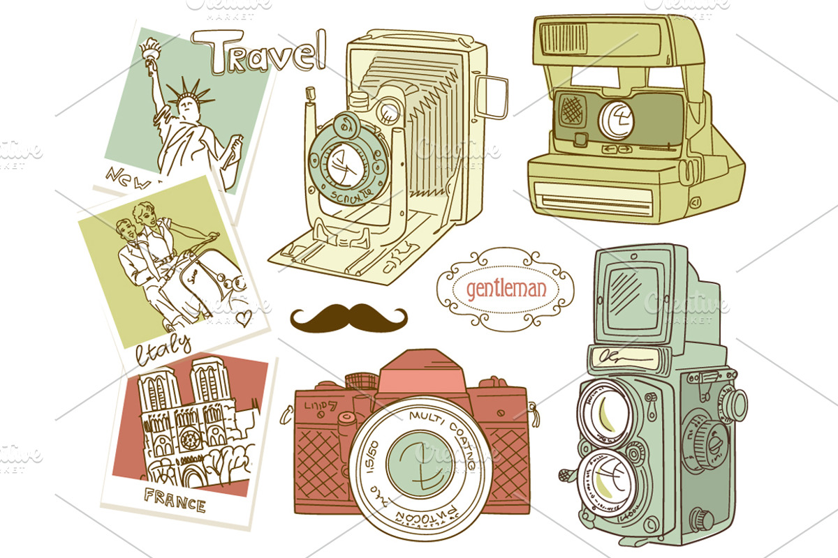 Vintage Camera digital clip art set, an Illustration by GraphicMarket