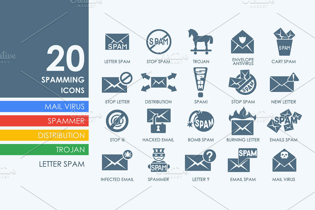 20 spamming icons, an Outline Icon by Palau | Creative Market