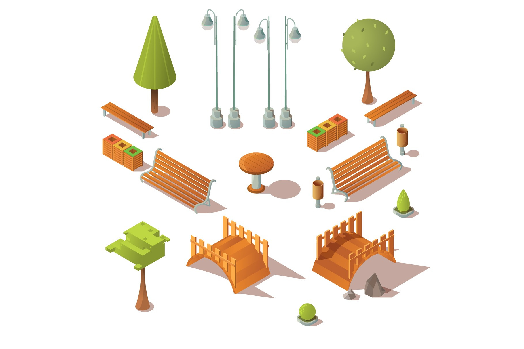 Isometric park set. Benches, trees, an Object Graphic by BCP.group