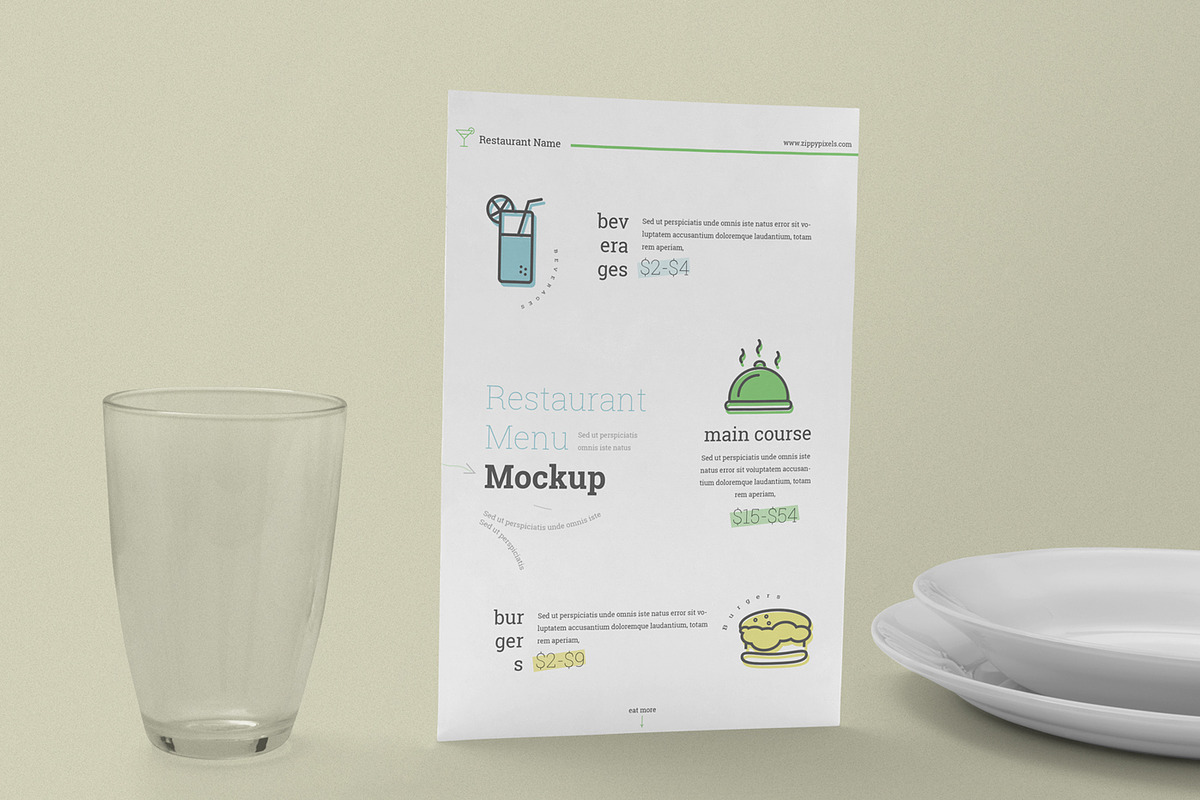 Restaurant Menu Card Mockups, an Advertising Mockup by ZippyPixels