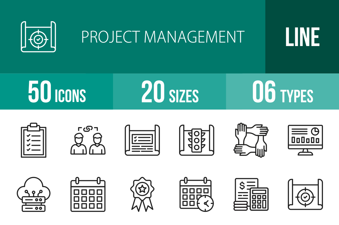 50 Project Management Line Icons, an Icon by IconBunny | Creative Market