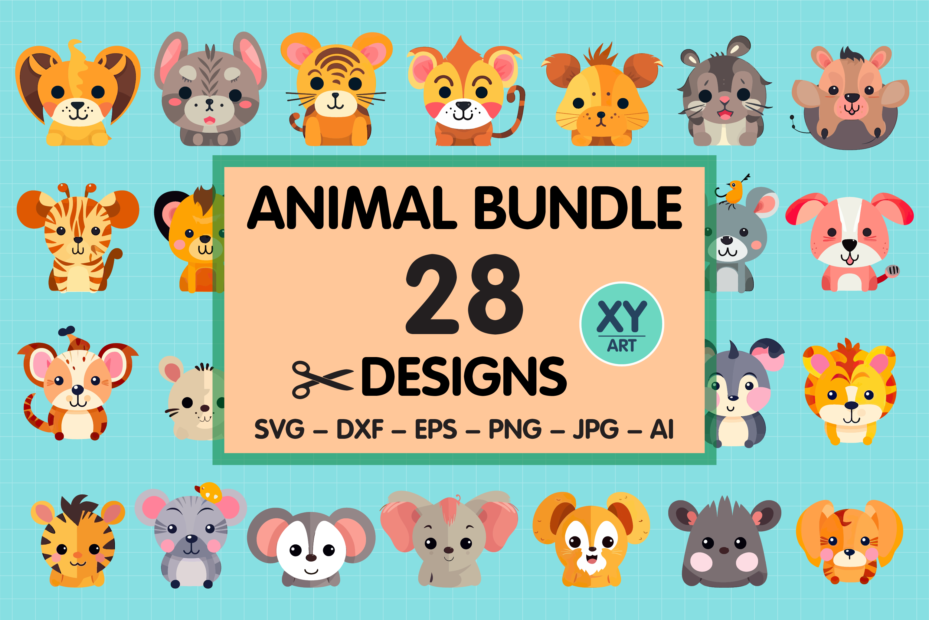 Cartoon animal mascots bundle, an Animal Illustration by Xinyan Studio