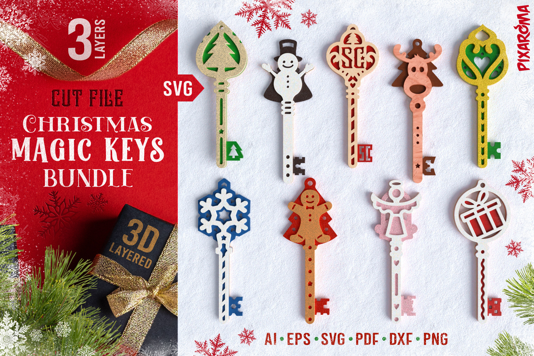 Christmas Magic Keys 3D Layered Cut, an Illustration by pixaroma ...