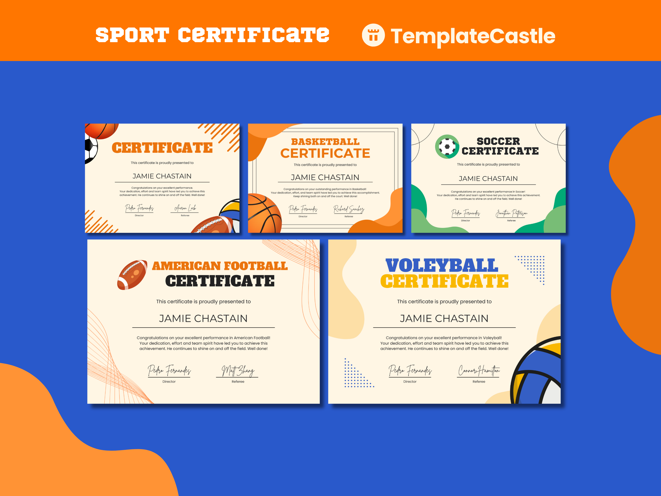 5 Sports Certificates Templates, a Templates & Theme by TemplateCastleStore