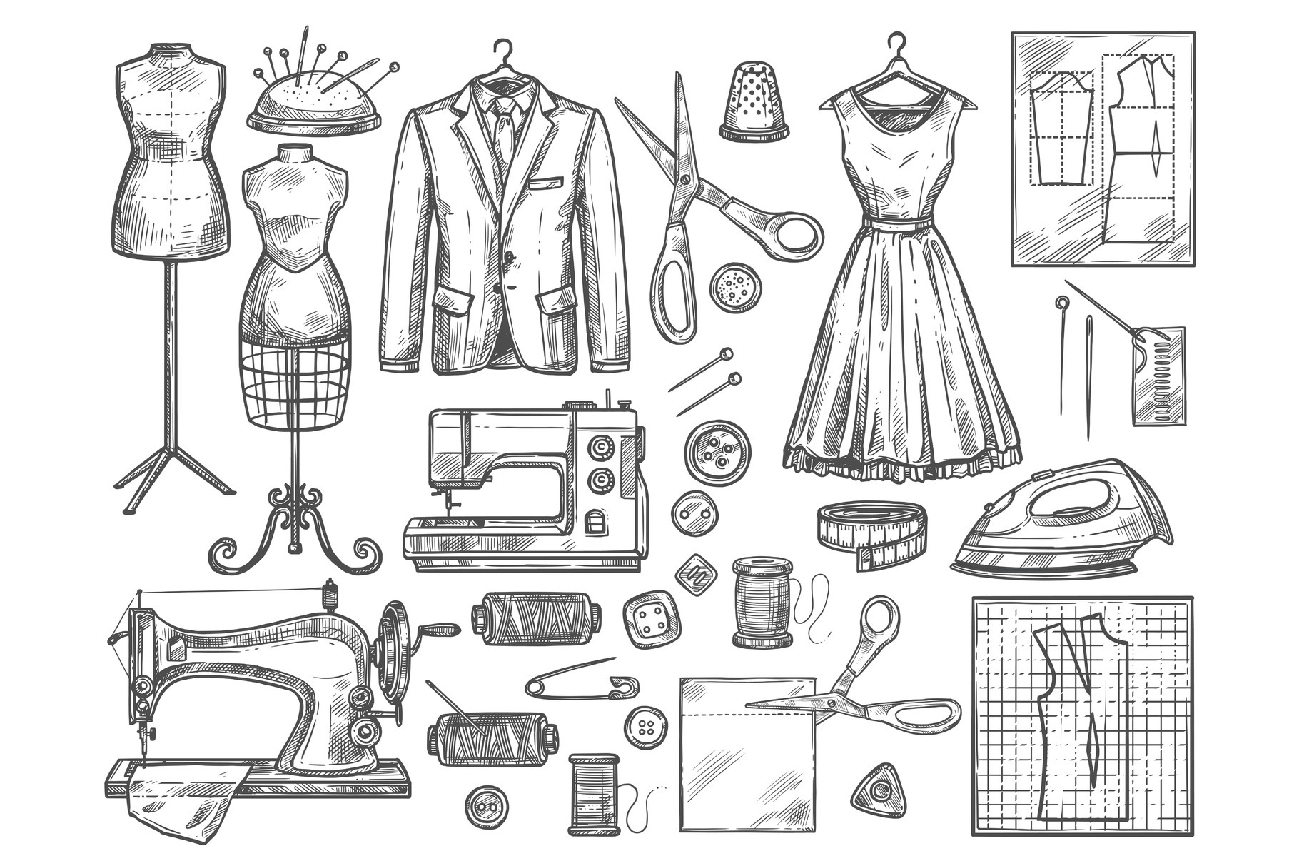 Tailoring and dressmaking sketch, an Illustration by Vector Tradition ...