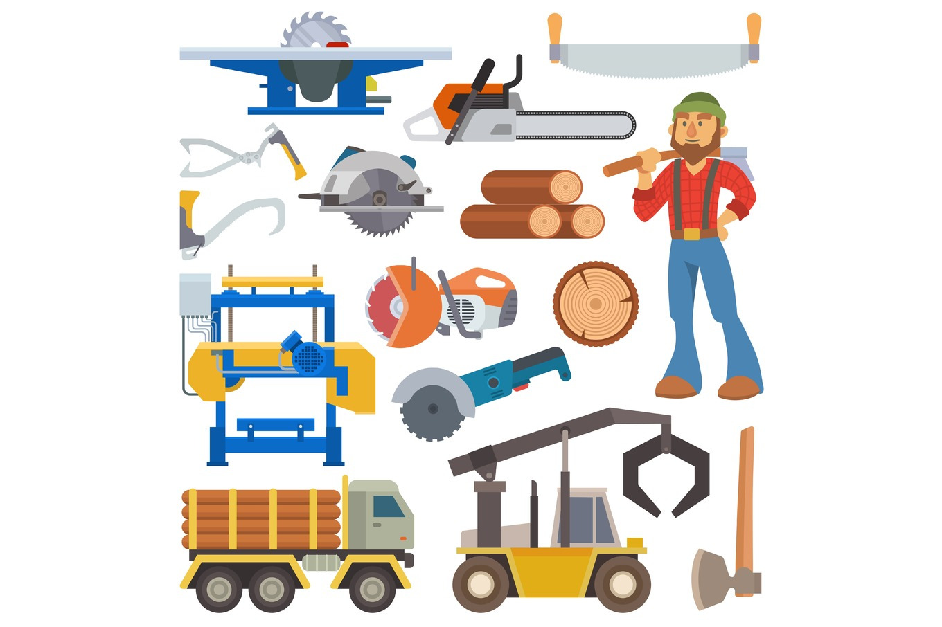 Sawmill woodcutter character logging equipment lumber machine ...