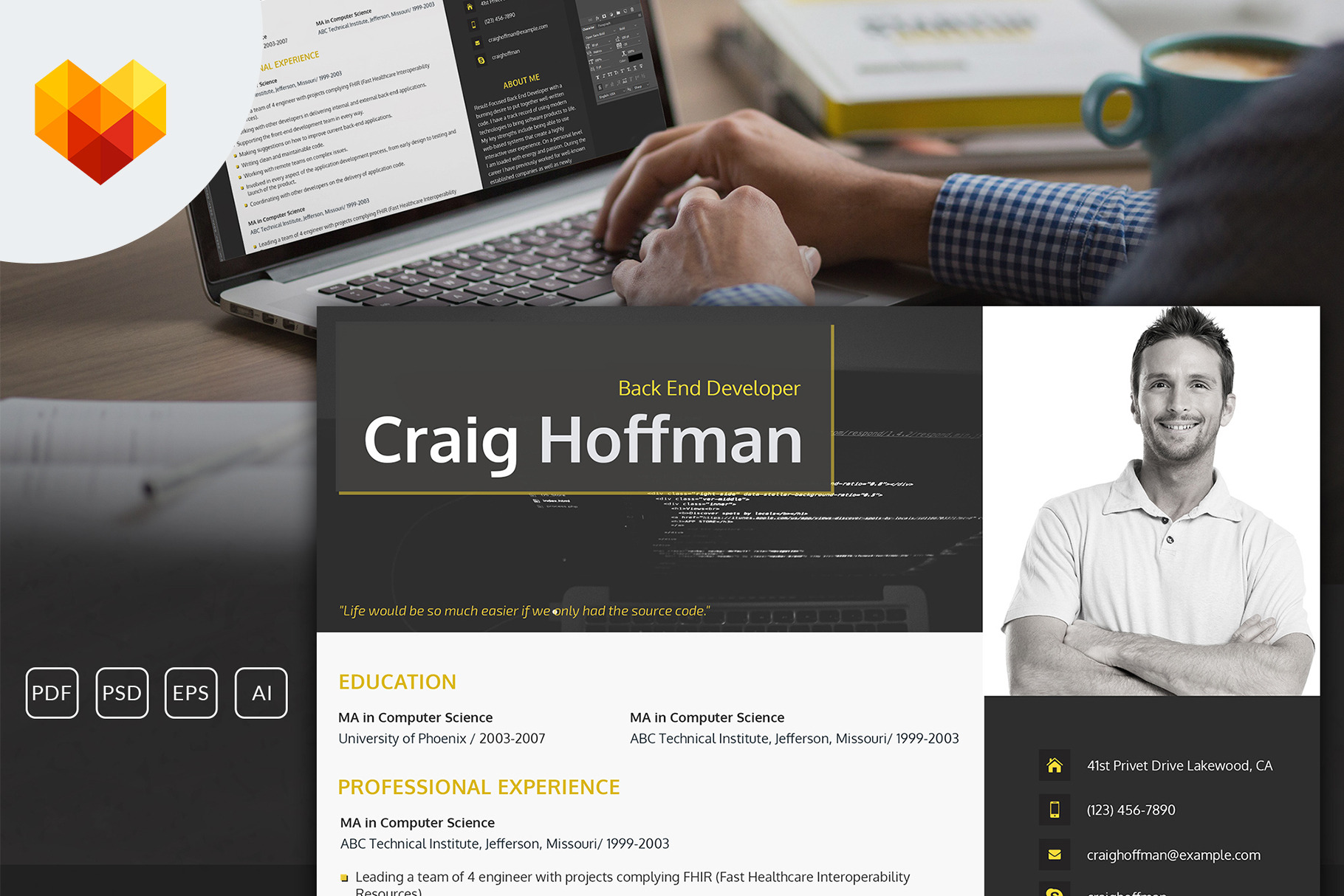 Back End Developer Resume, a Resume Template by MotoCMS | Creative Market