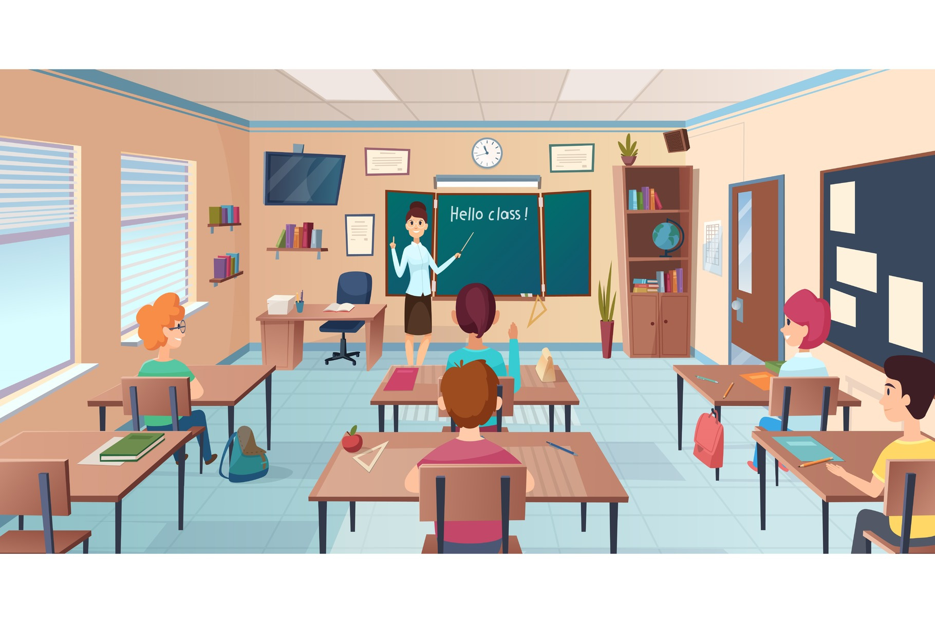 Lesson in classroom. Pupils at desks, a Background Graphic by Onyx