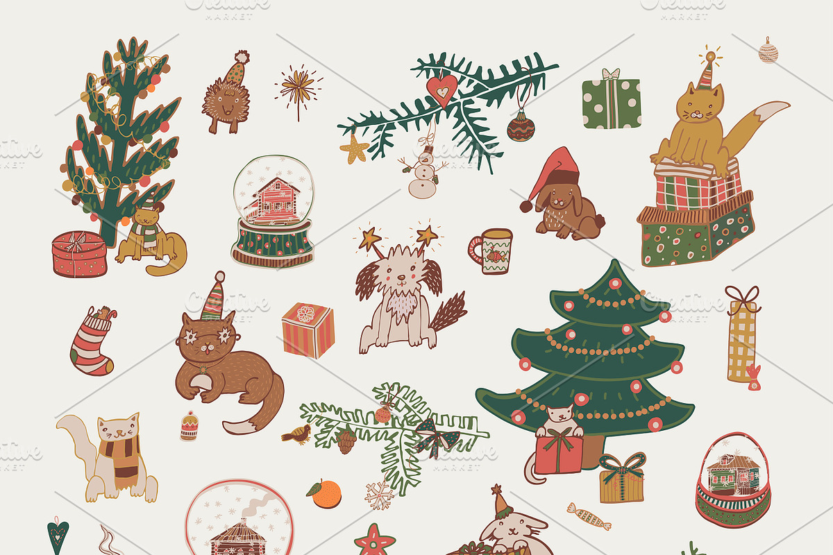 Christmas with pets, a Pattern Graphic by GooseFrol