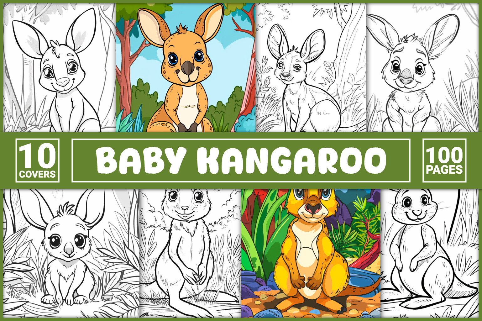 100 Baby Kangaroo Coloring Pages, an Animal Illustration by BrightMart