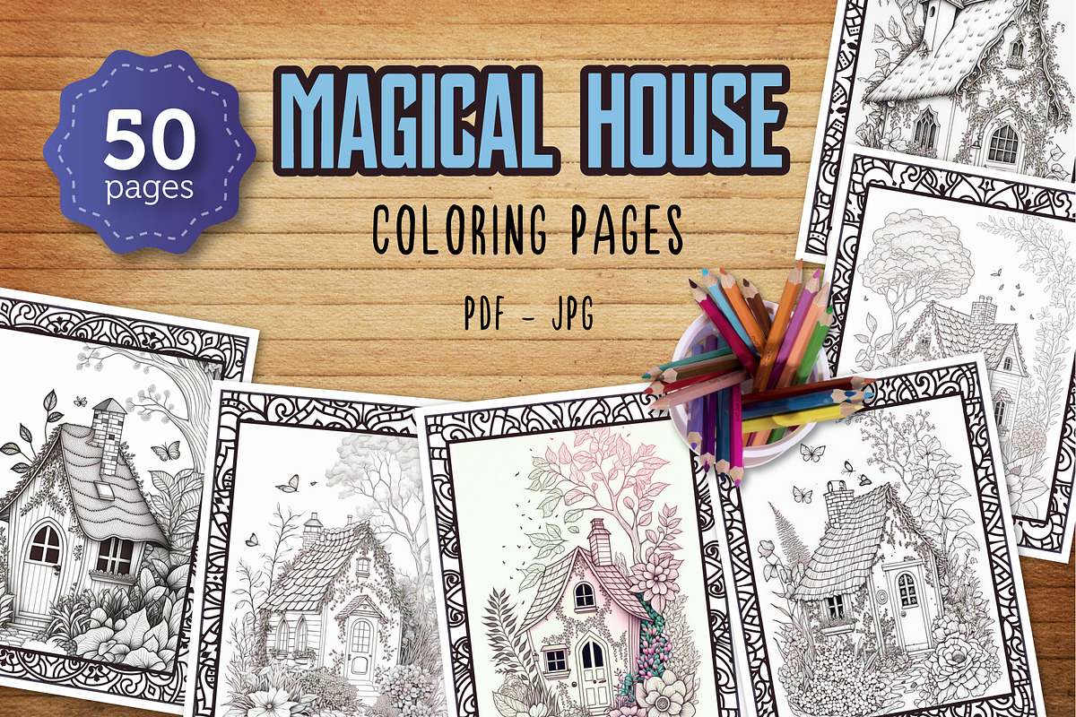 House Coloring Pages Set 50 Pages, an Object Illustration by Blue ...