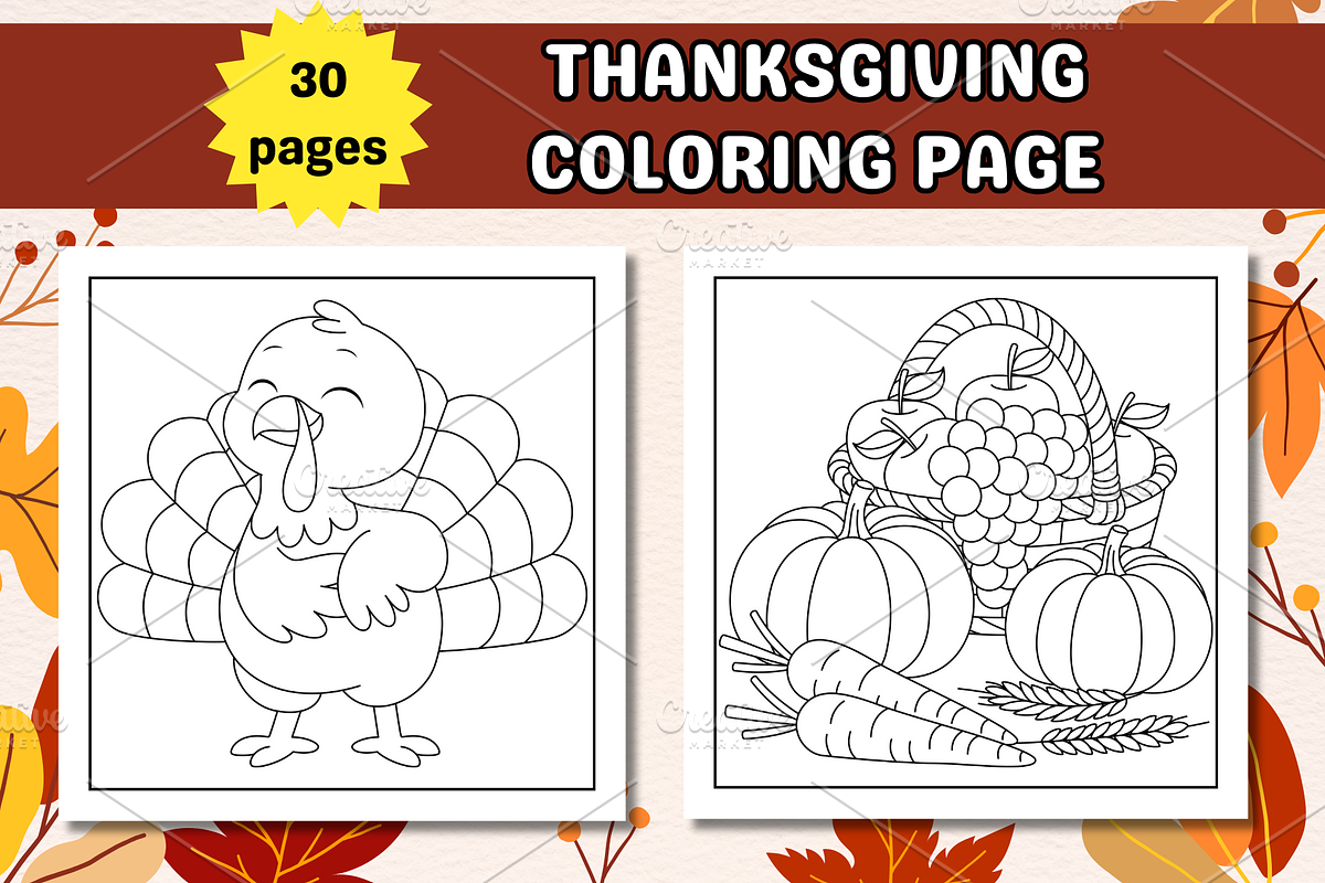 Cute Thanksgiving Coloring Page, a Seasonal Illustration by Salaly