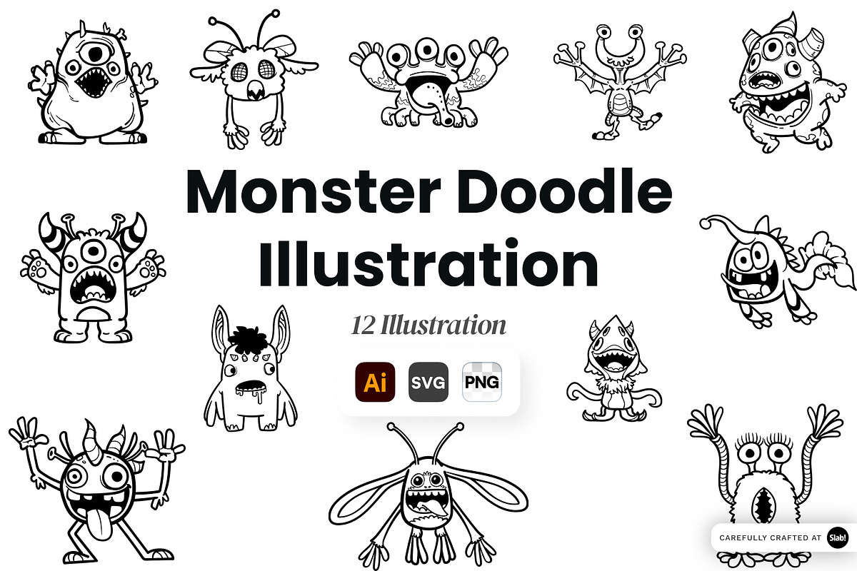 Monster Doodle Hand Drawn Vol. 3, an Object Graphic by SLAB! Design