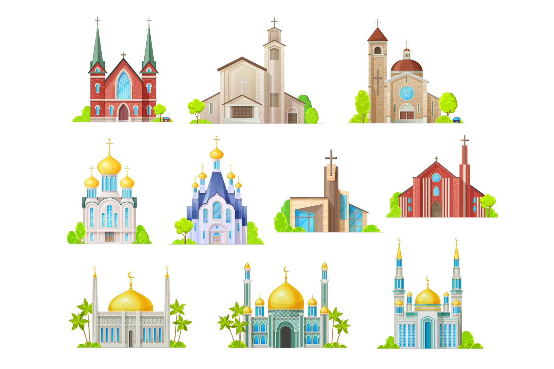 Church, mosque and temple, an Illustration by Vector Tradition ...