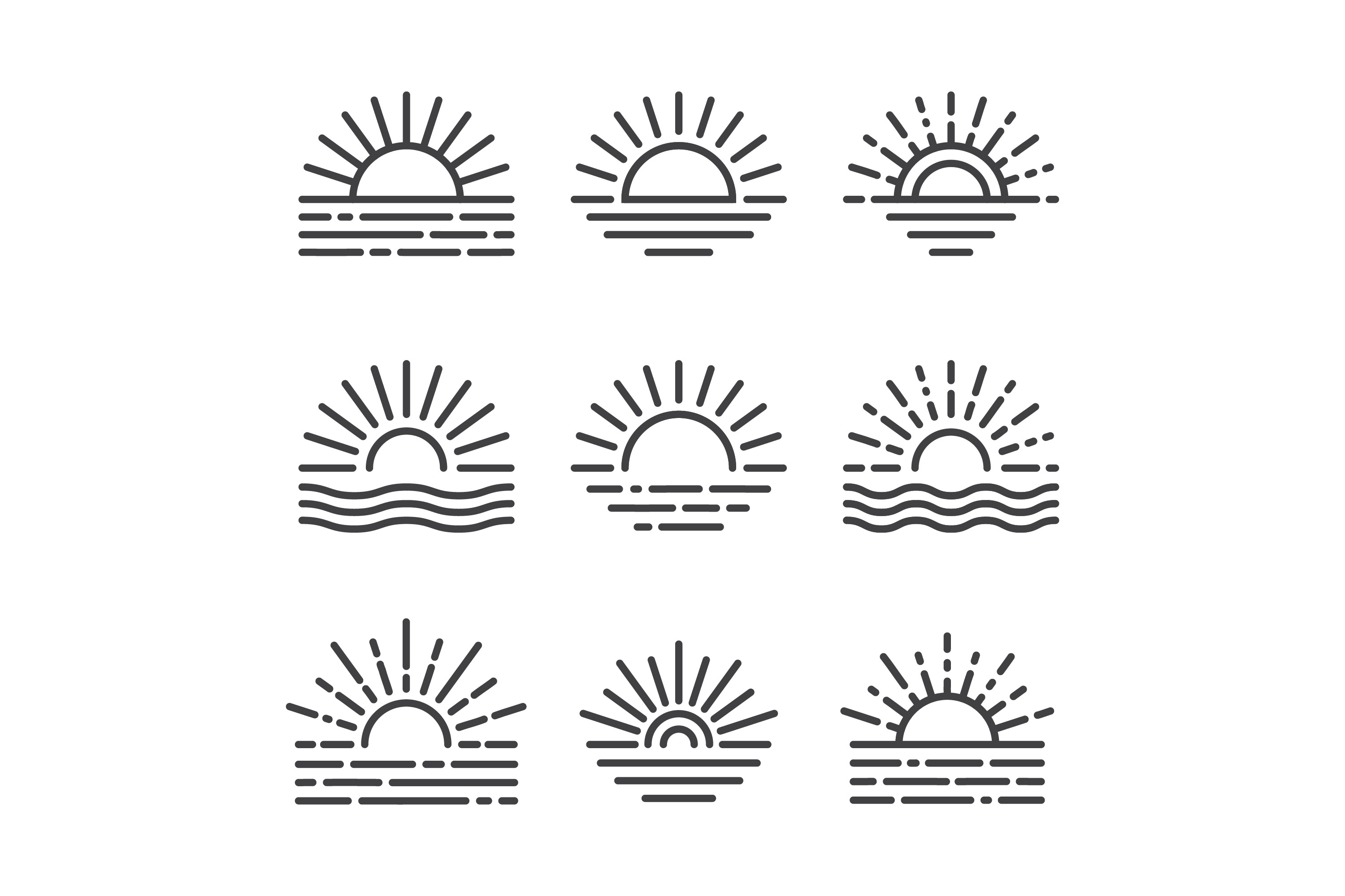 Line art sunset icon set, an Outline Icon by Saba Vector | Creative Market
