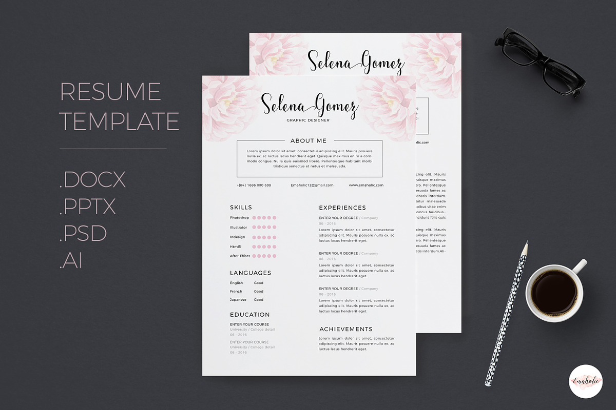 Elegant Floral Resume Template, a Resume Template by Emaholic Template