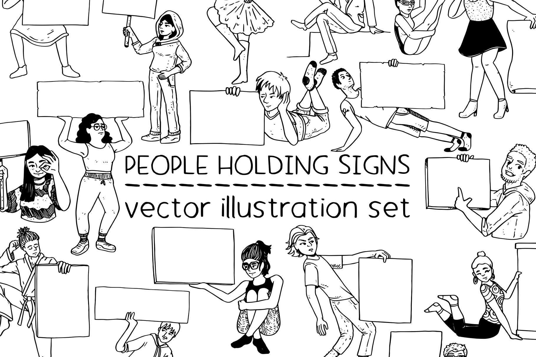 People holding signs - vector illustrations | Creative Market