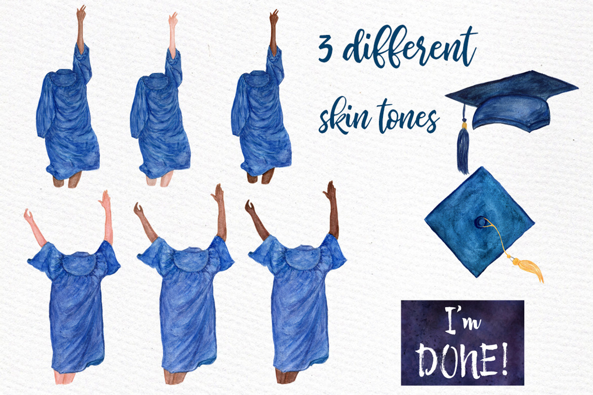Graduation Clipart Watercolor Girls, an Illustration by LeCoqDesign