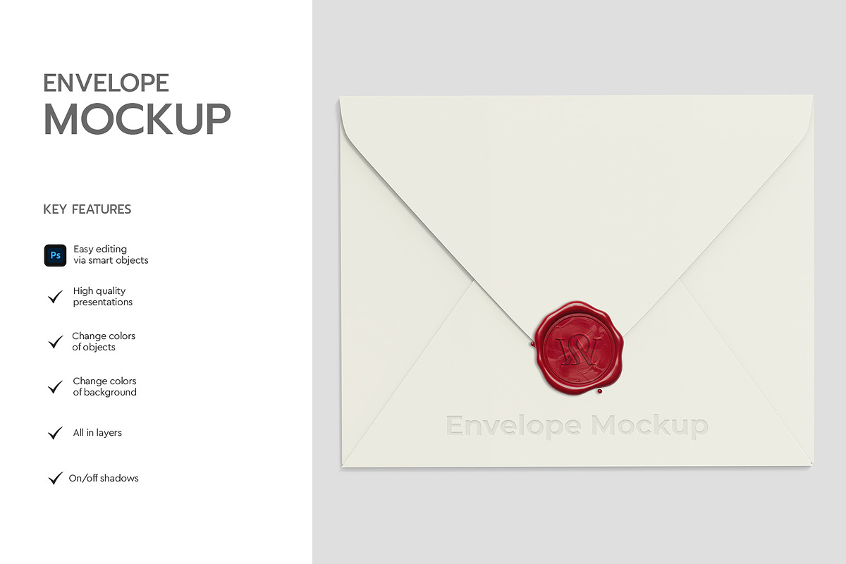 Red Wax Seal Stamp Envelope Mockup