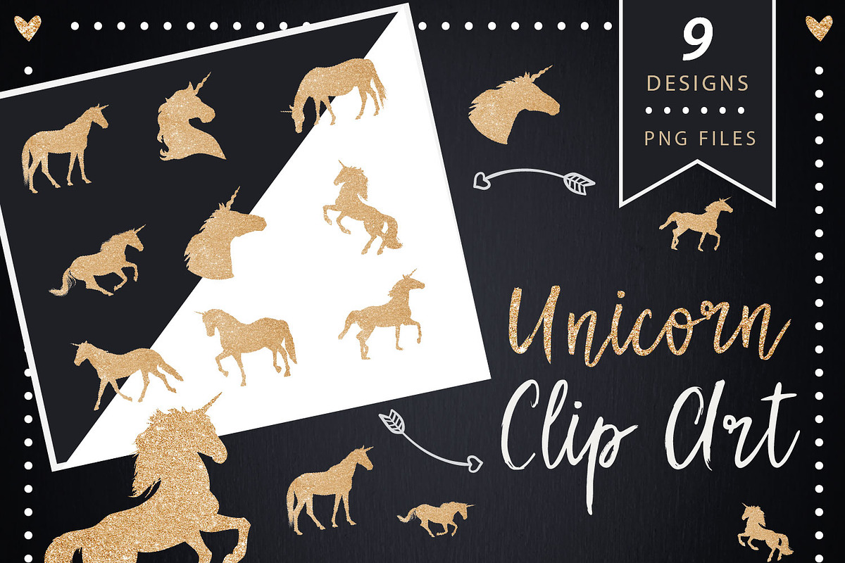 Gold glitter unicorn clip art, a Graphic by ConfettiBears