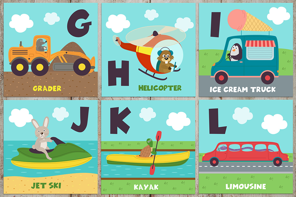 alphabet with transport and animals, an Animal Illustration by NataKa