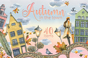 Houses in autumn watercolor clip art, an Object Illustration by NATASHA CHU