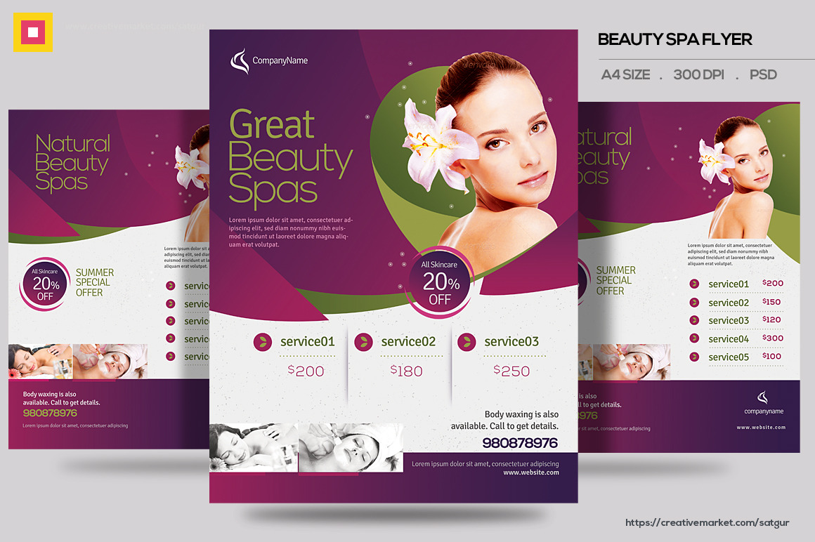 Beauty Spa Promotion Flyer V3, a Flyer Template by Satgur Graphic Design
