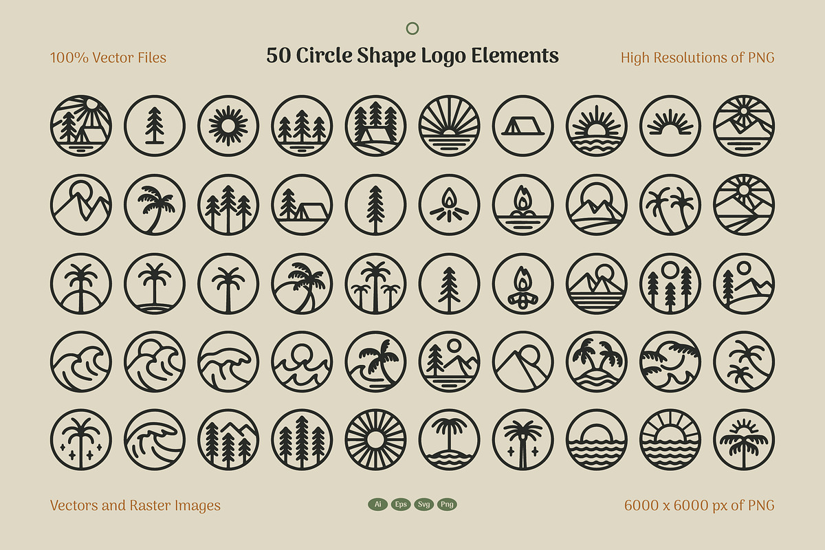 100 Circle and Rounded Logo Elements