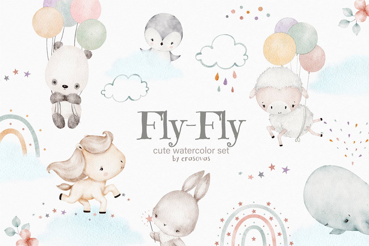 Fly-Fly watercolor set, an Animal Illustration by erasovas