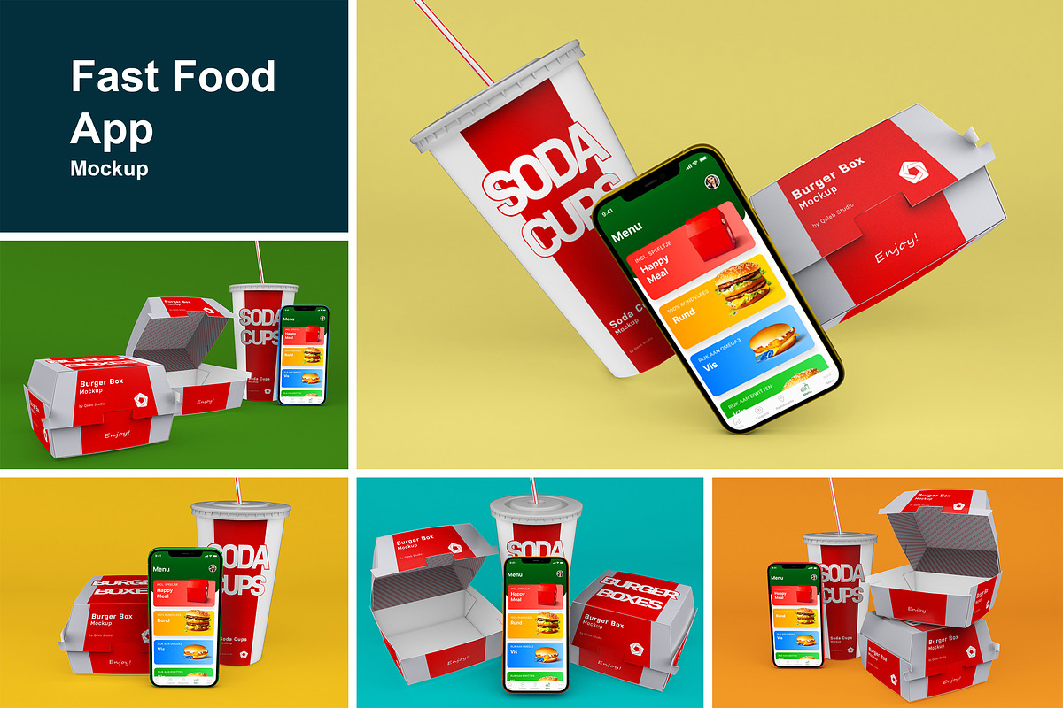 Fast Food App Mockup, an iPhone Mockup by Qaleb Studio