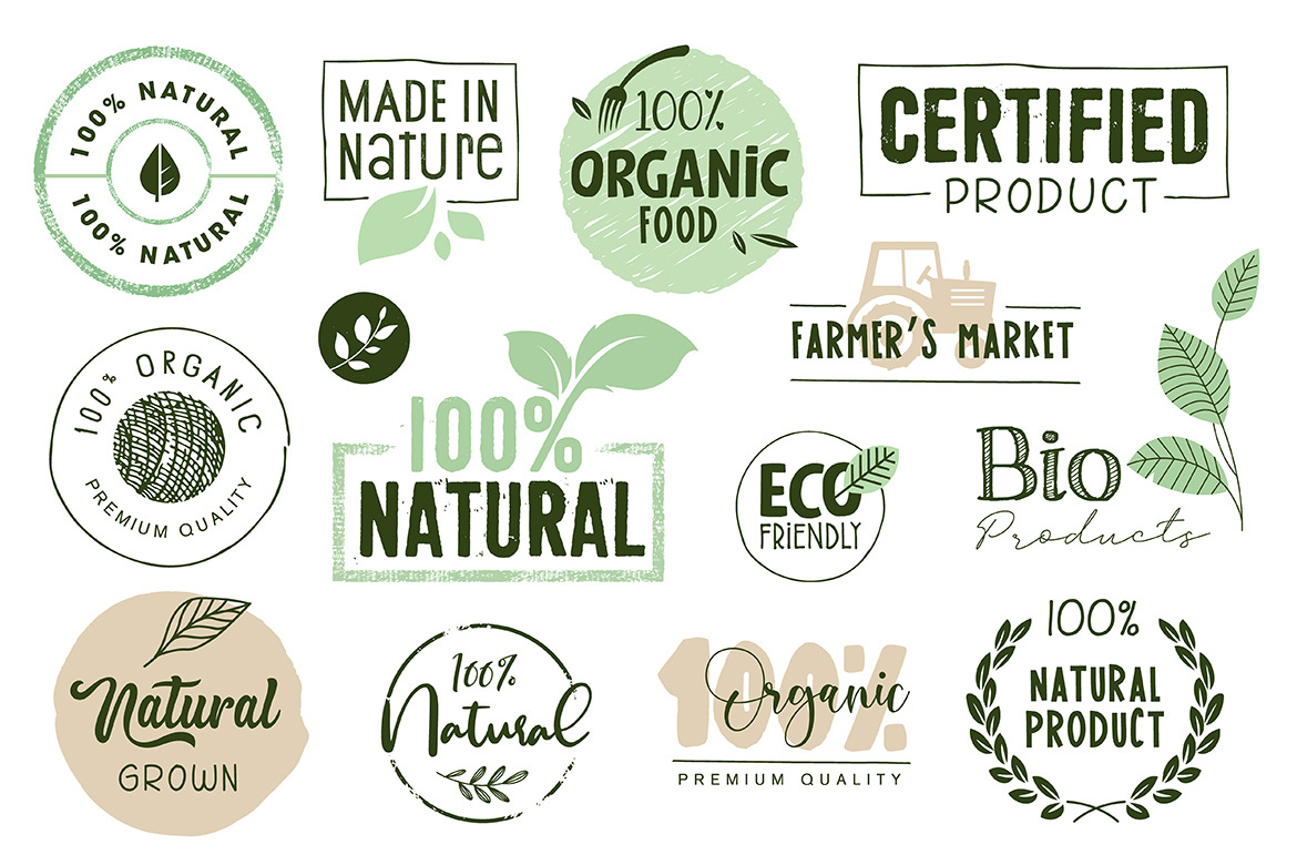 Organic Food Labels and Elements Set, a Food Illustration by PureSolution