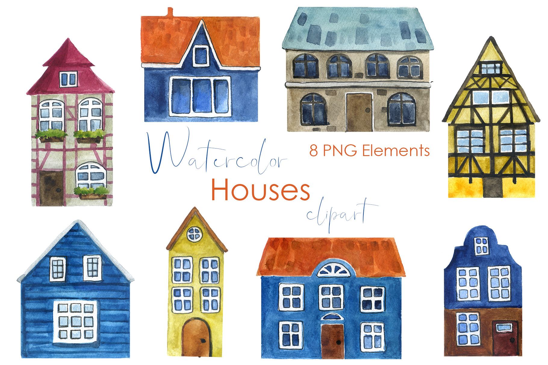 Watercolor houses clipart Landscape, an Illustration by KomtsyanTatyanaArt