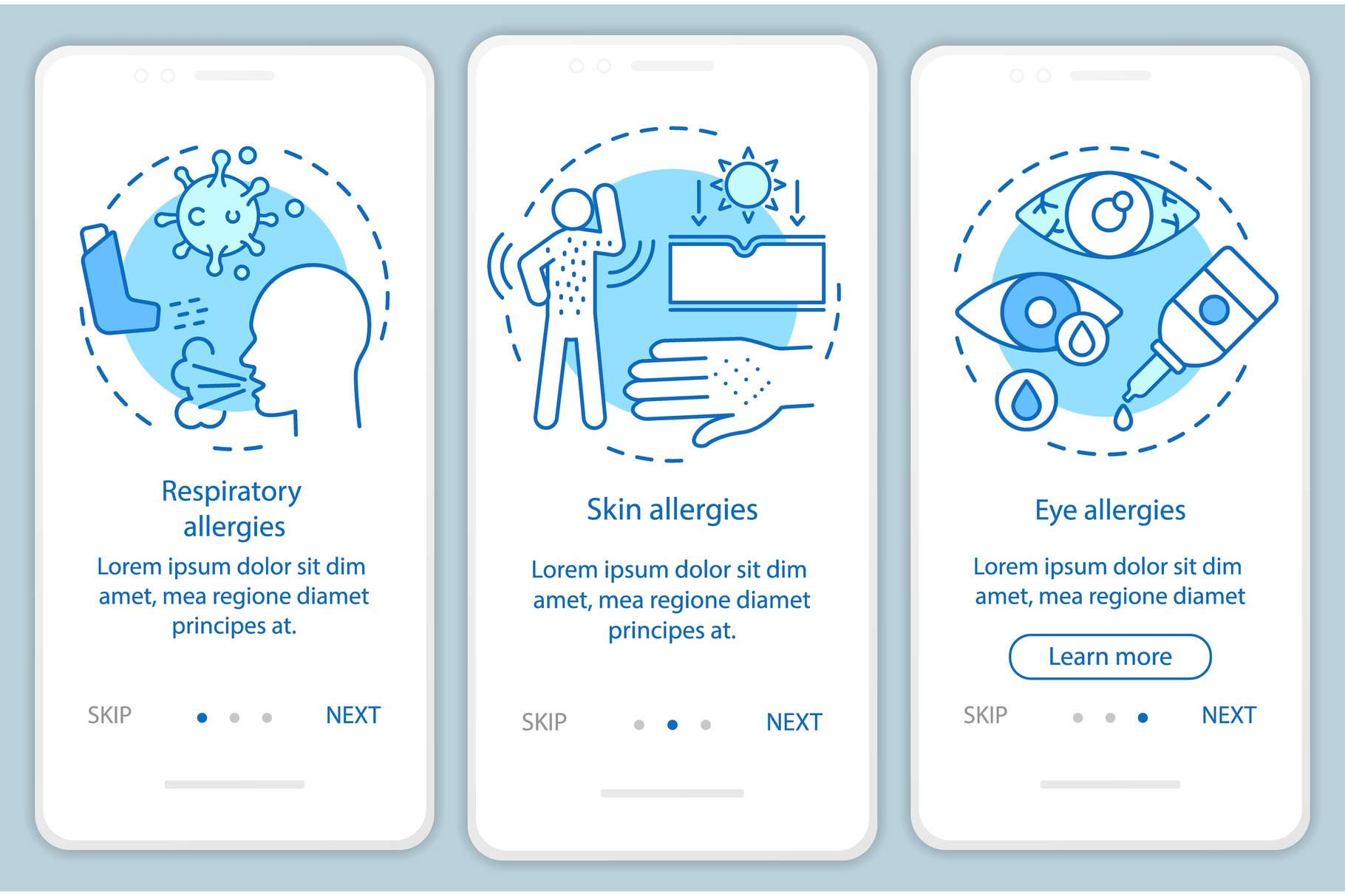 Allergy symptoms types app pages, a Templates & Theme by IMG visuals icons
