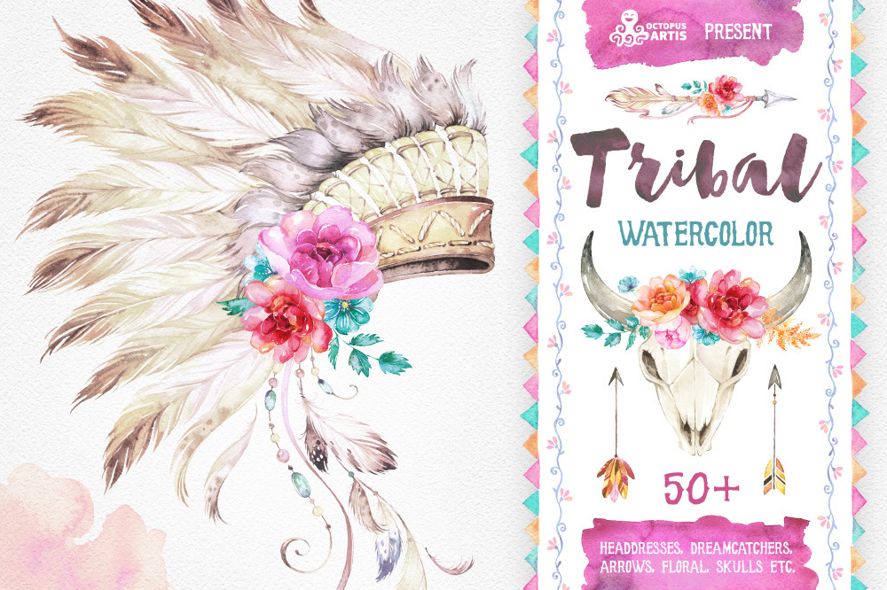 Tribal. Watercolor collection, an Illustration by OctopusArtis