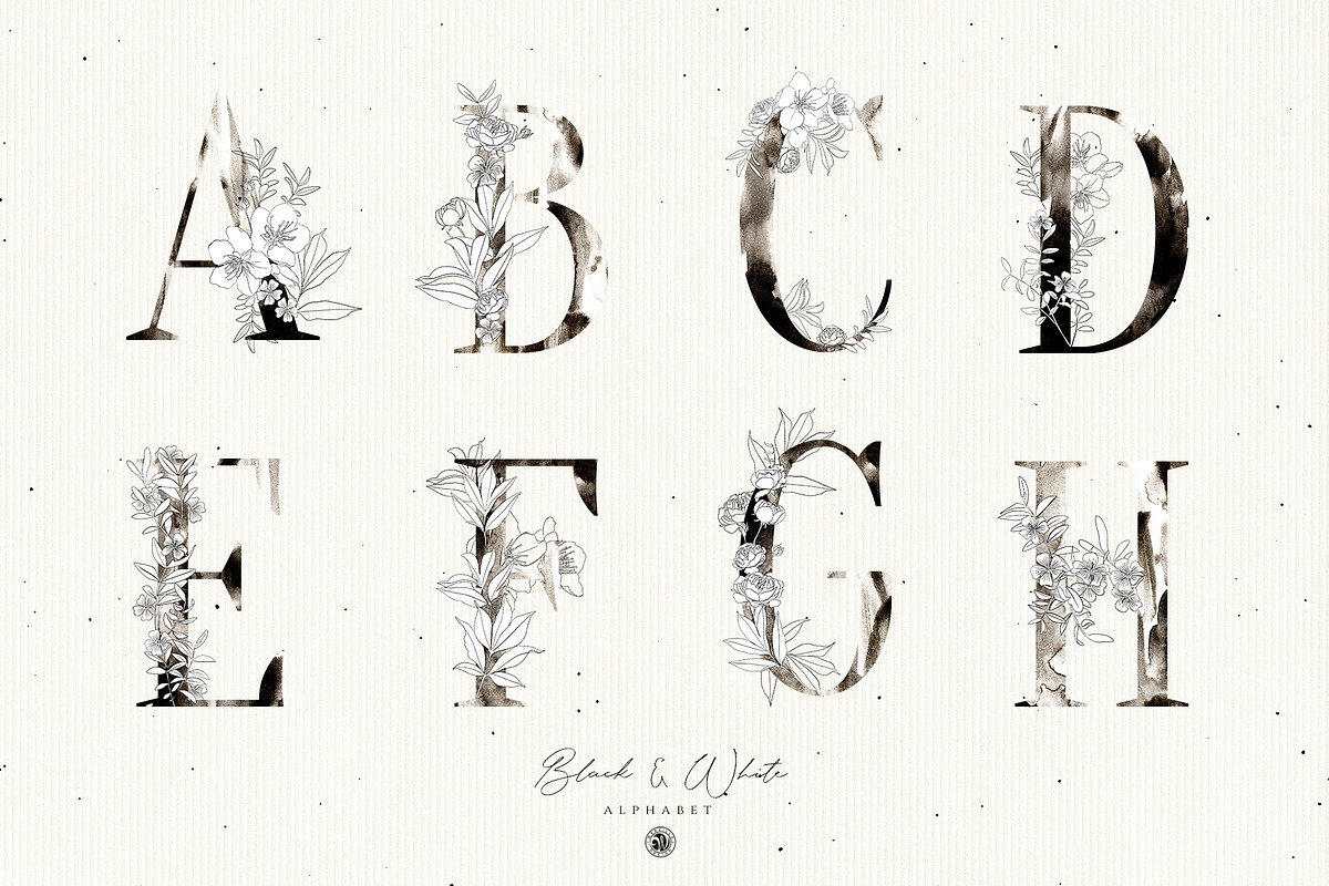 Black & White Floral Alphabet, a Decorative Illustration by Webvilla ...