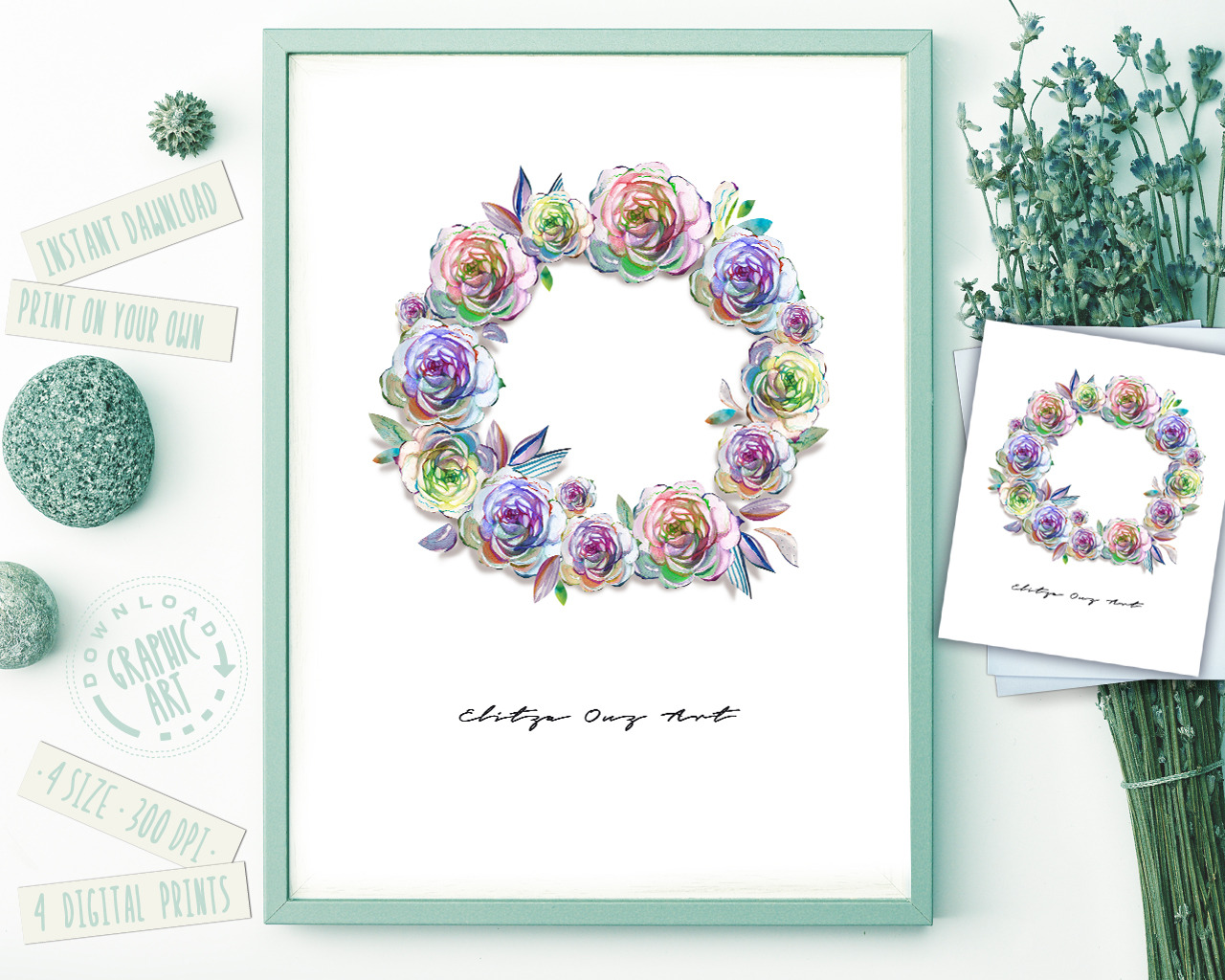 Wreath Watercolor Print, a Decorative Illustration by Download Graphic Art