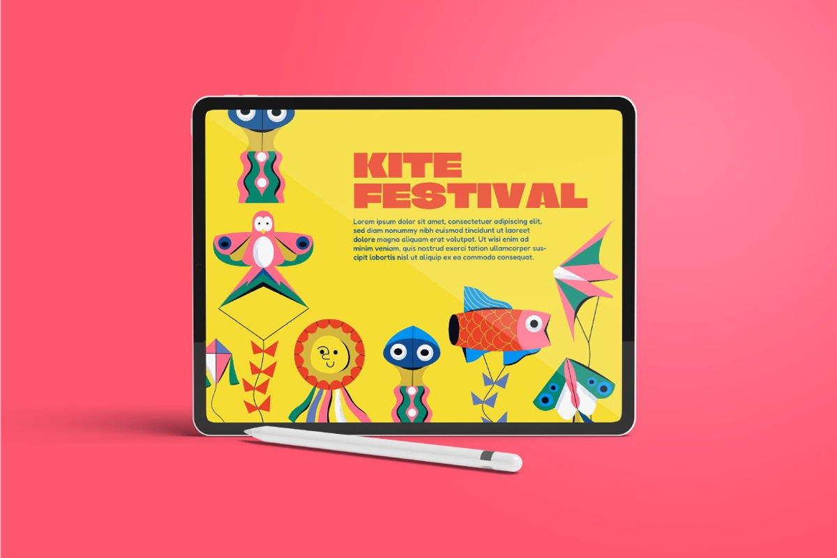 Yellow Flat Kite Illustration Set, an Object Illustration by graphicook
