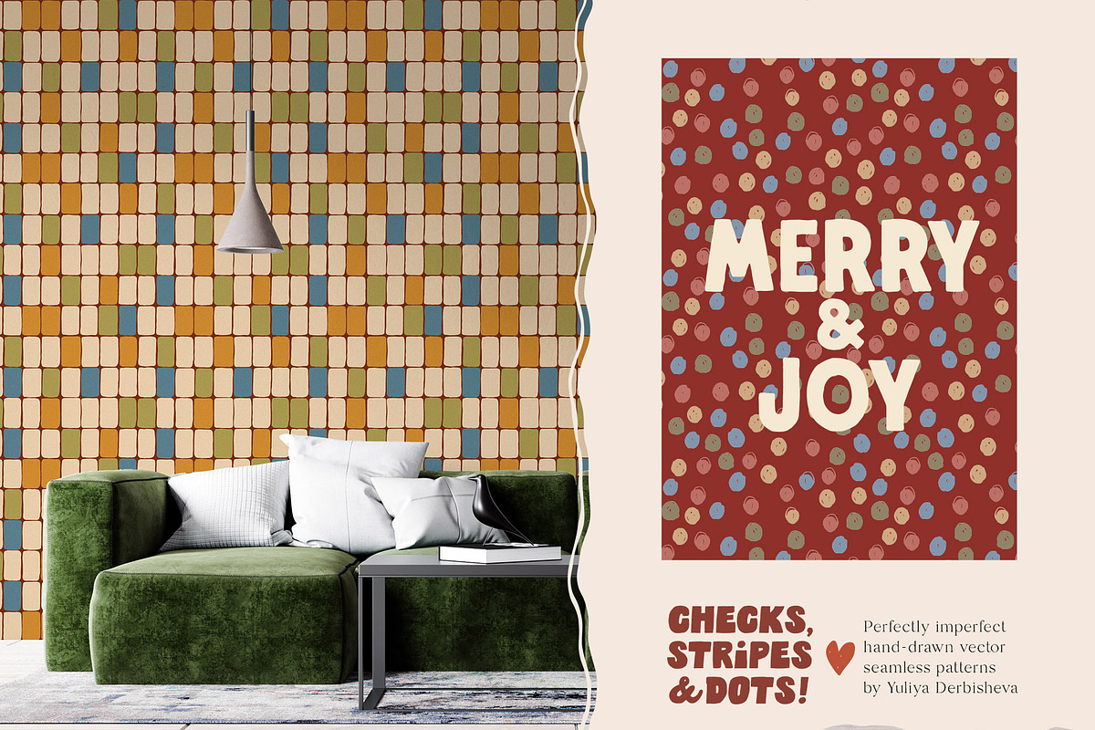 Stripe Dot Tile Grid seamless patterns